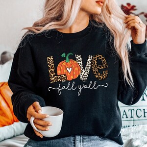 Love Fall Y'all Sweatshirt, Leopard Print Fall Shirt, Thanksgiving ...