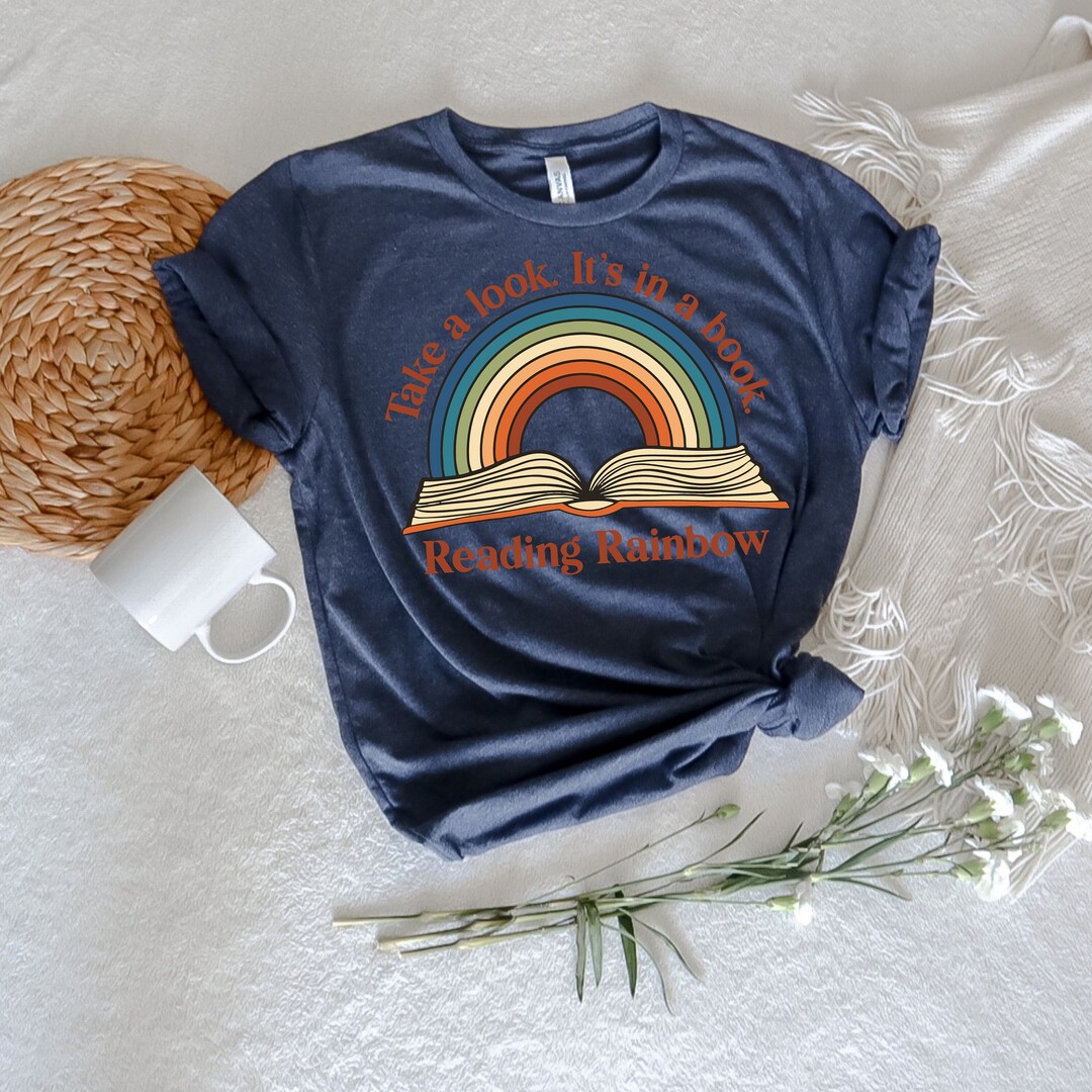 Take a Look It's in a Book Shirt, Retro Reading Shirt, Rainbow Books ...
