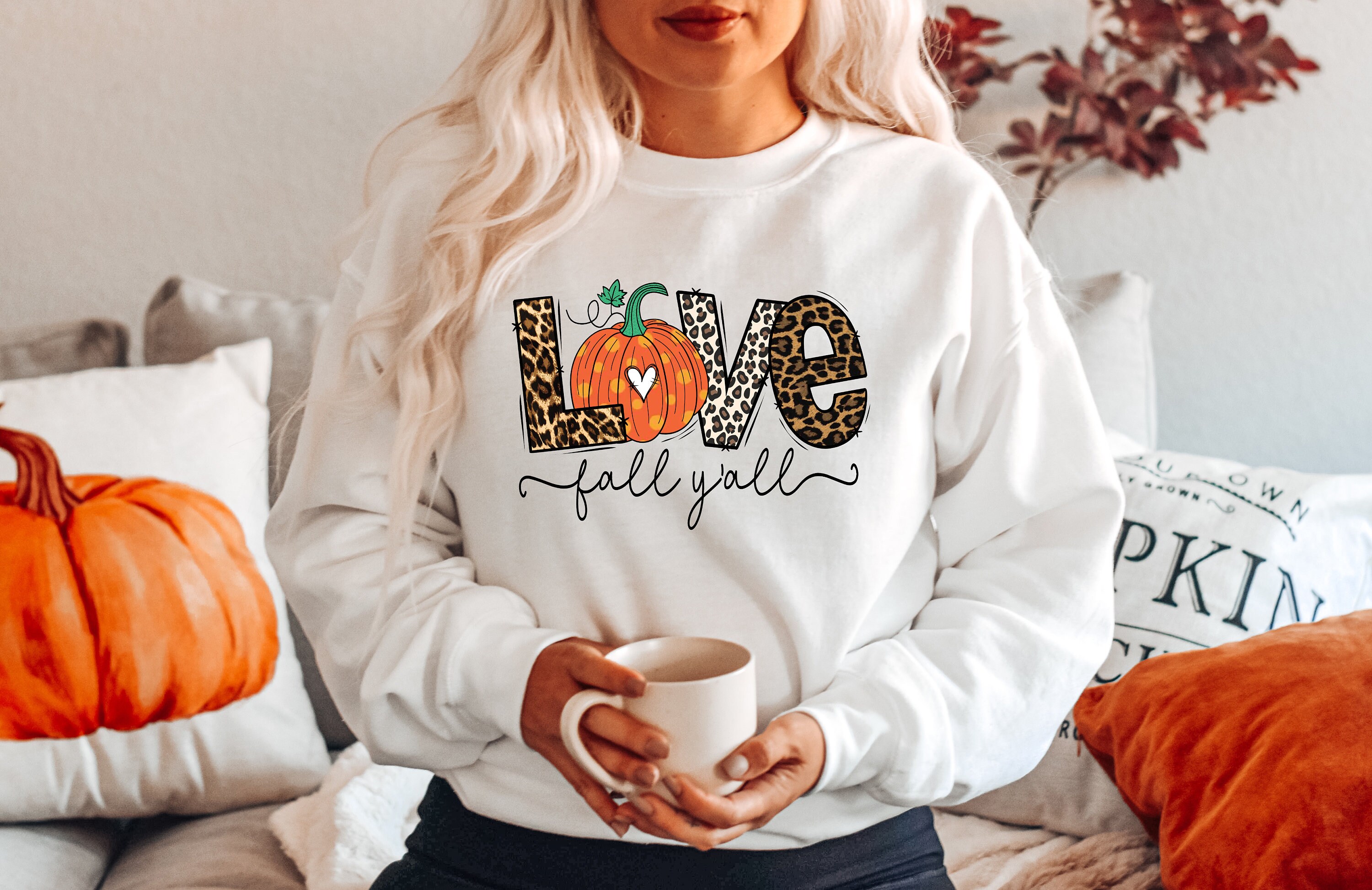 Love Fall Y'all Sweatshirt, Leopard Print Fall Shirt, Thanksgiving ...