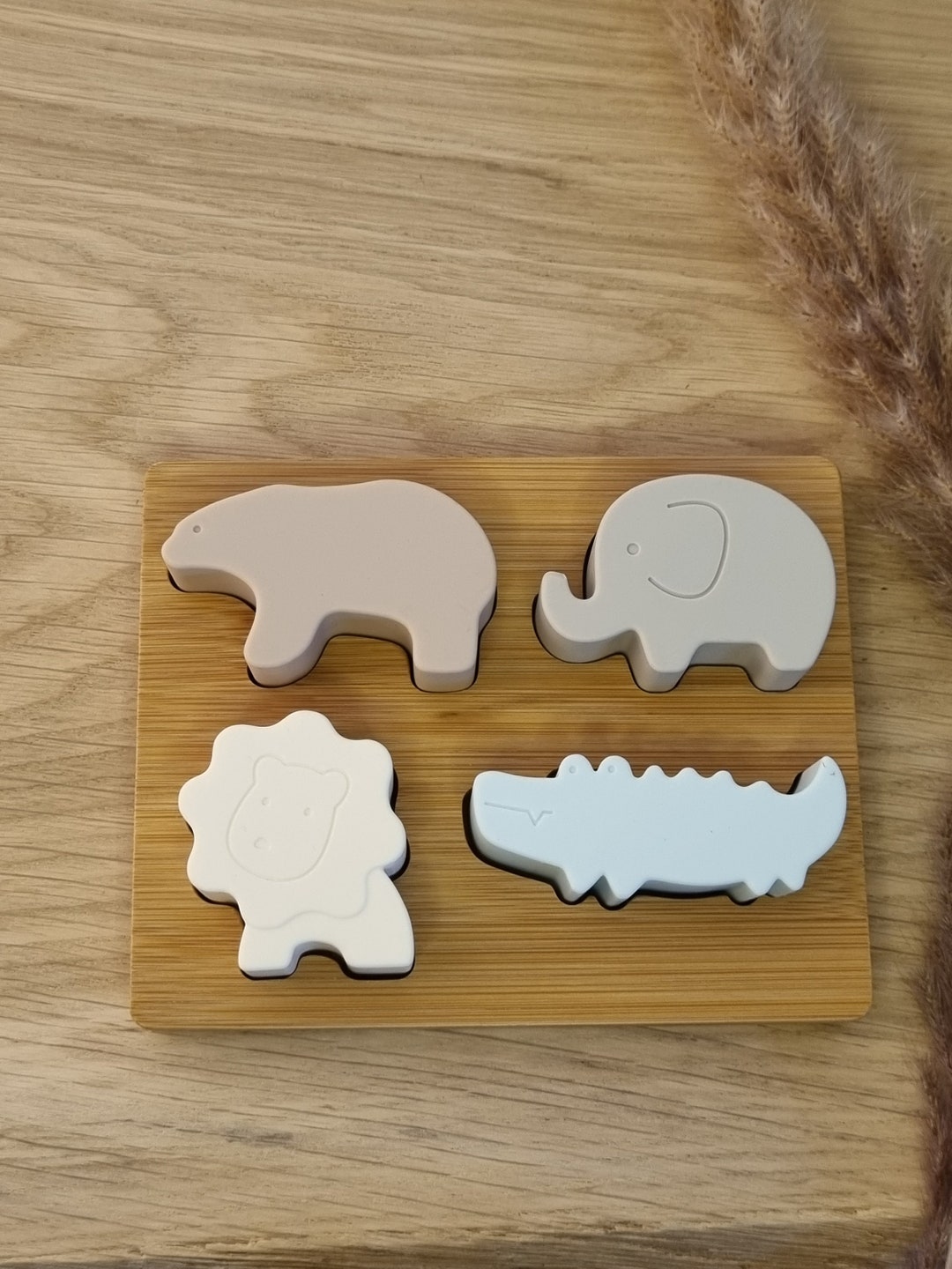 Plug-in Game animals Made of Silicone and Wood Children's Puzzle ...