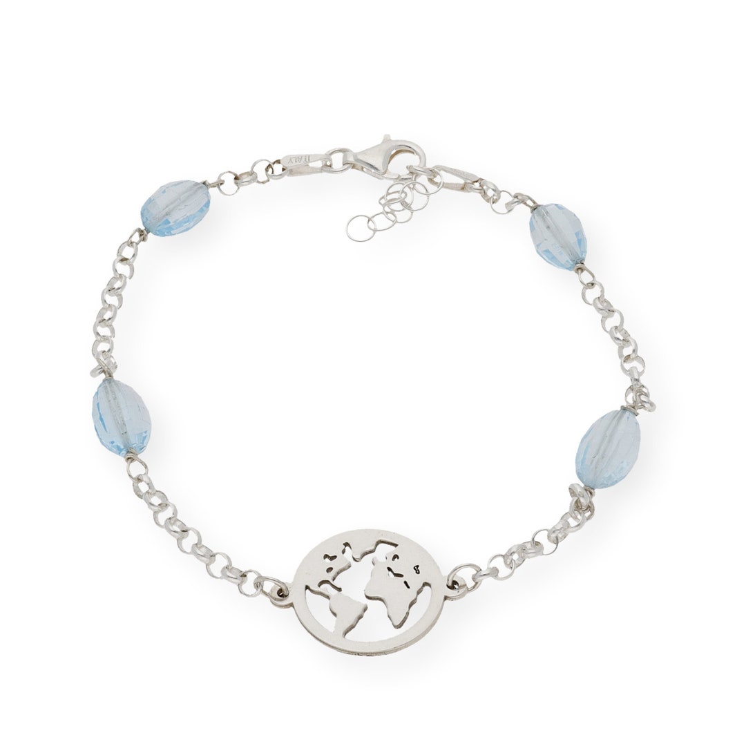 World Map Bracelet in 925 Silver, World Map Charm, Topaz Bracelet ...