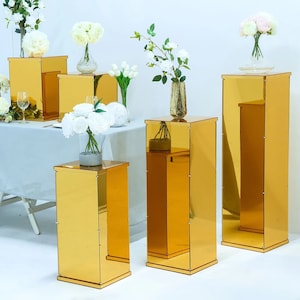Set of 5 - Gold Mirror Finish Acrylic Pedestal Risers - Display Boxes ...