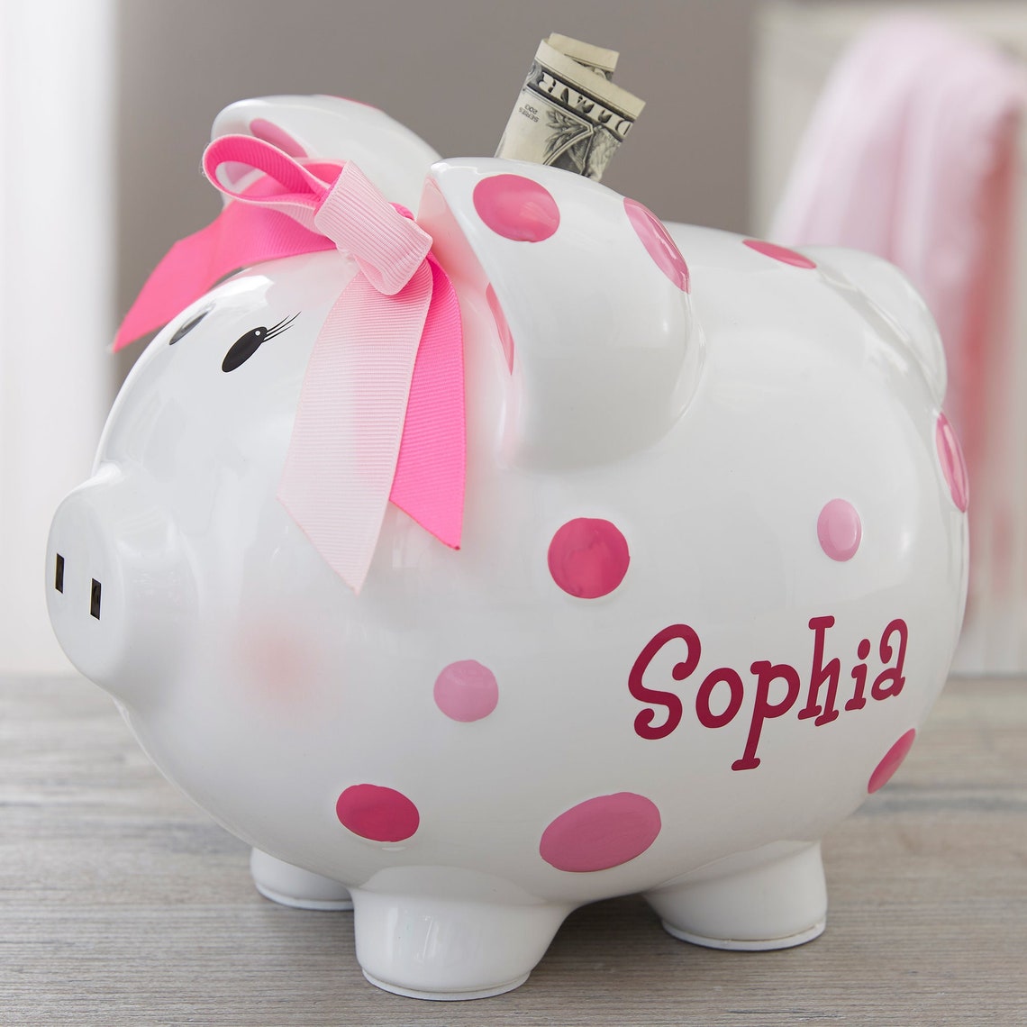 Baby Girl Pink Polka Dot Personalized Piggy Bank - Etsy