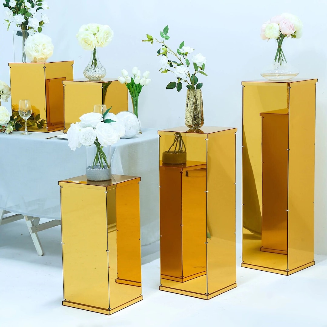 Set of 5 - Gold Mirror Finish Acrylic Pedestal Risers - Display Boxes ...