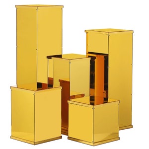 Set of 5 - Gold Mirror Finish Acrylic Pedestal Risers - Display Boxes ...