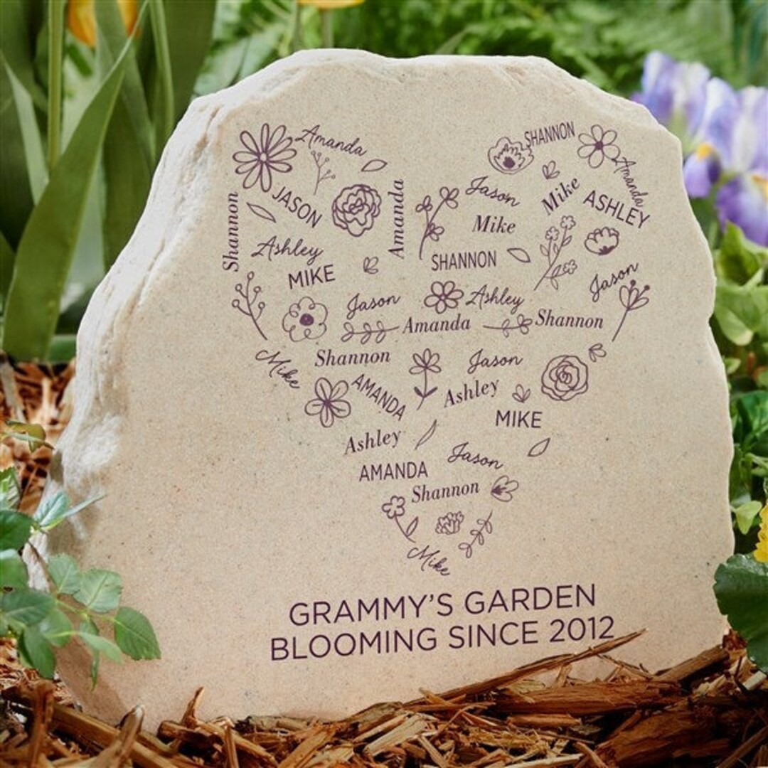 Blooming Heart Personalized Standing Garden Stone - Etsy