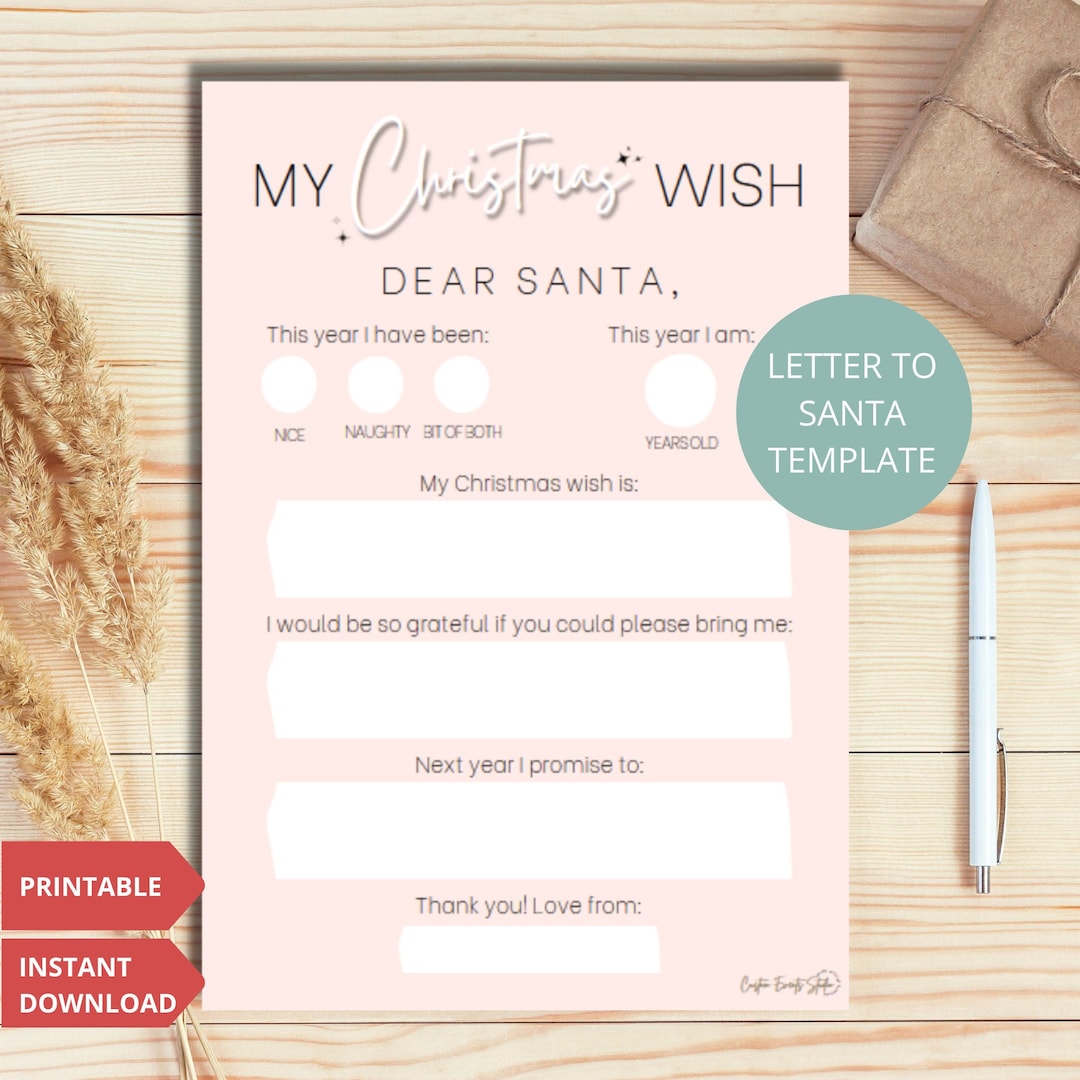 Letter to Santa Template, Christmas Wish, Christmas Printable, Santa ...