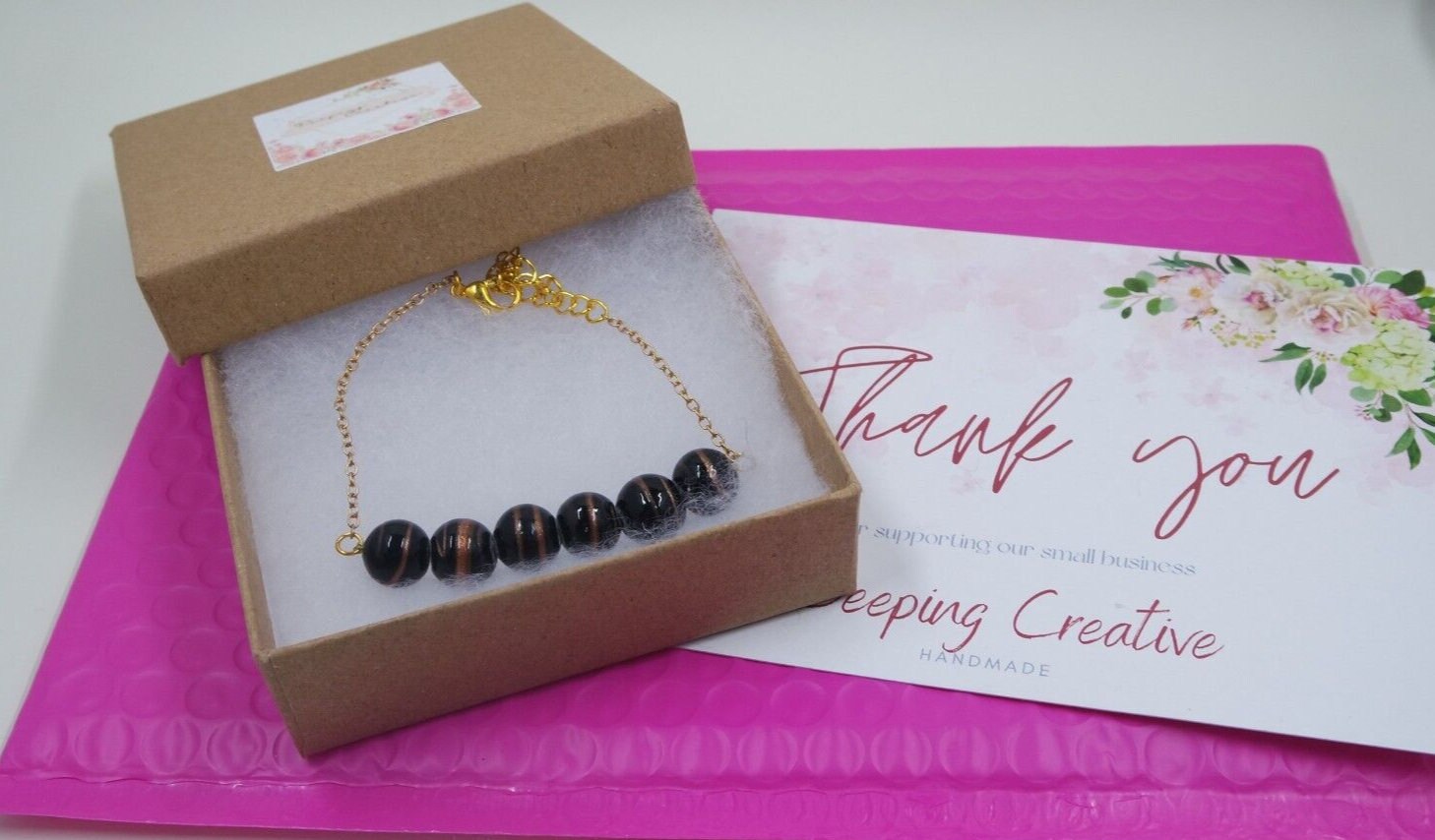 Handmade Gold Brown Sparkle Bead Gold Oval Chain Extender Bracelet ...