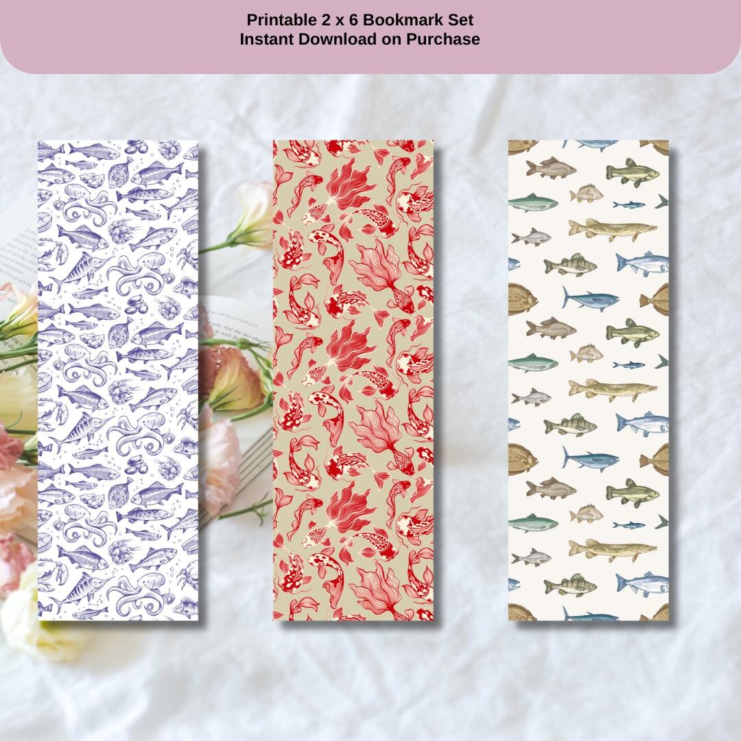 Fish Pattern Bookmarks, Pdf Download Bookmarks, Colorful Sea Life ...