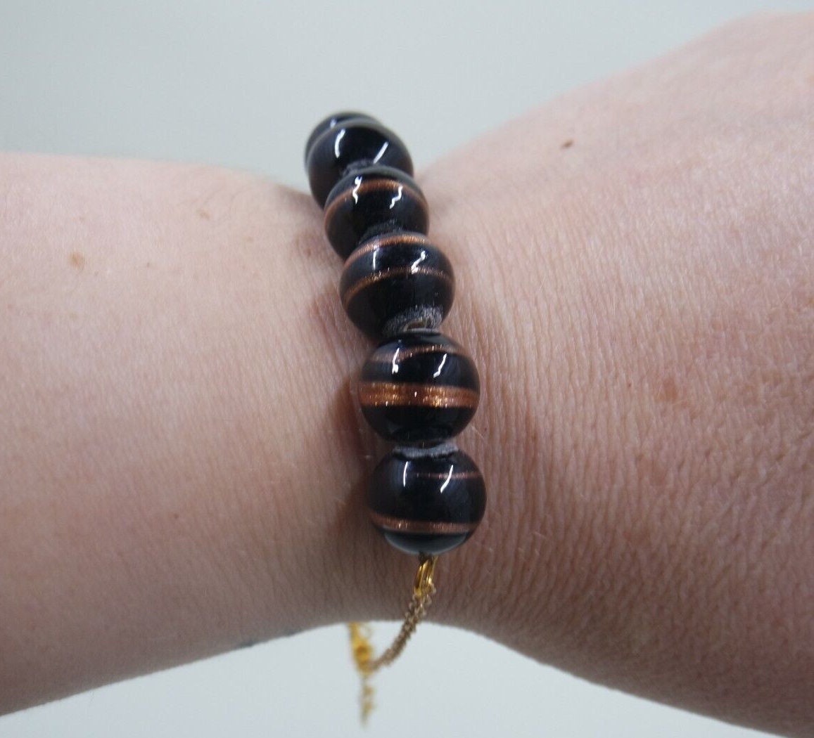 Gold Brown Sparkle Bead Gold Oval Chain Extender Bracelet Handmade - Etsy