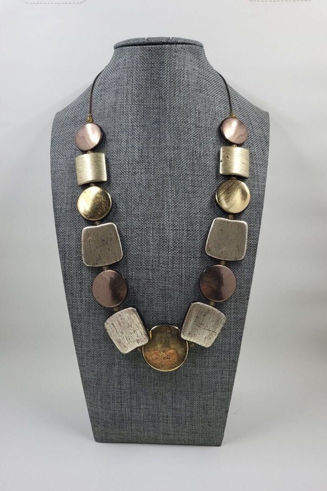 Gold Round Square Bead Necklace - Etsy