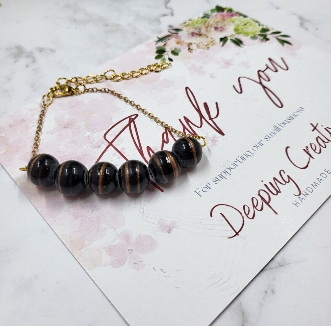 Gold Brown Sparkle Bead Gold Oval Chain Extender Bracelet Handmade - Etsy