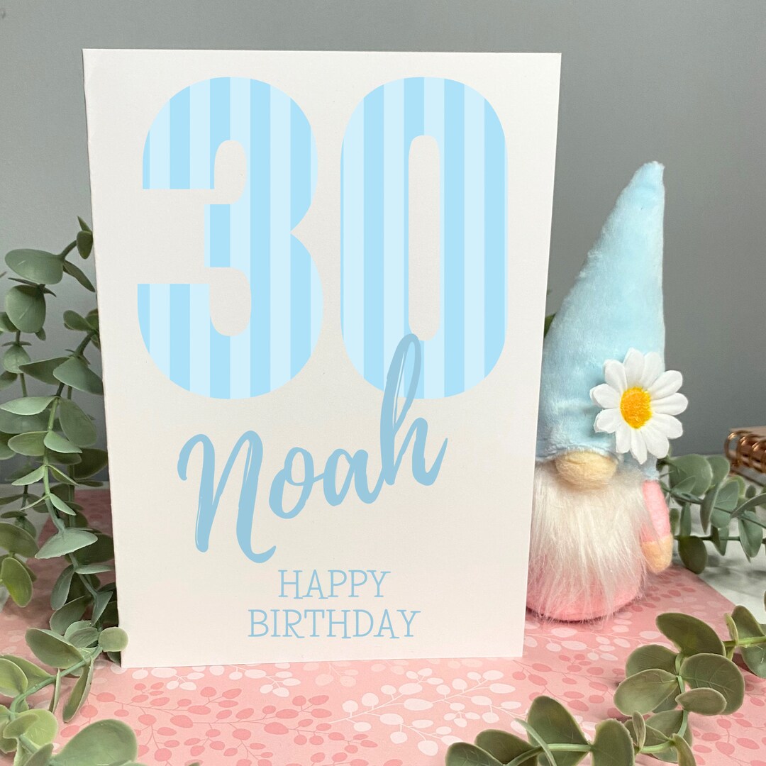 Personalised 30th Happy Birthday Greeting Card, Adult Male Blue Stripe ...