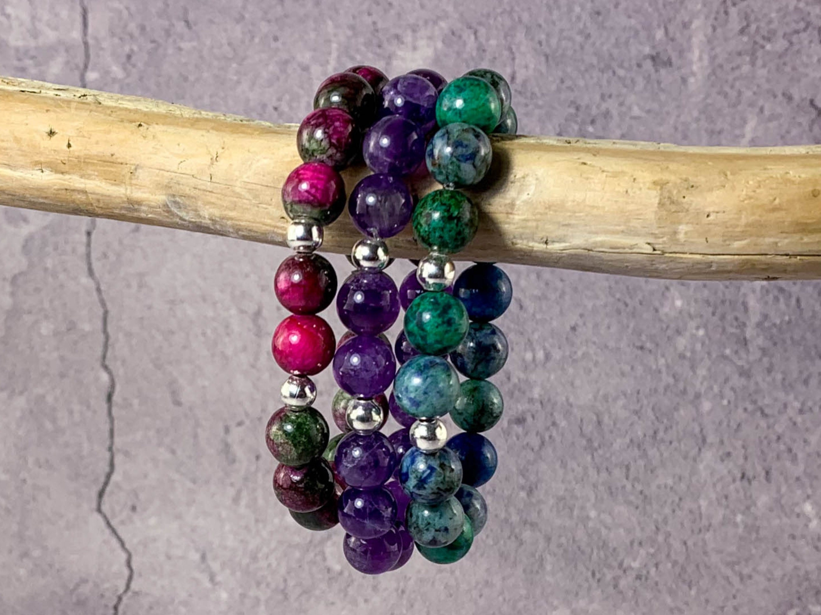 Beautiful Gemstone Bead Bracelets, Amethyst, Green Lapis Lazuli ...