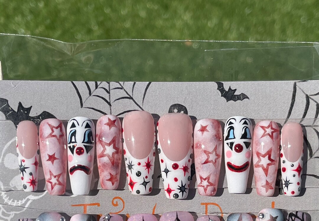 Smile Now Cry Later | Press on Nails| Clown Reflective Glitter Accent ...