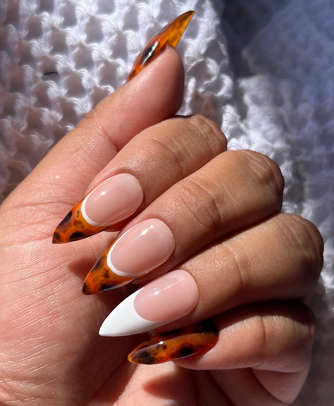 Classic Tortie | Tortoise French Tips With White Tip and Stripe Accents ...