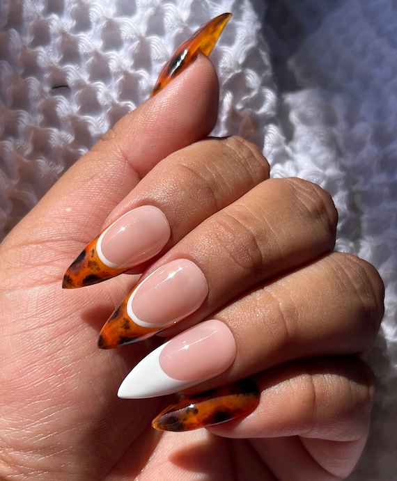 Classic Tortie Tortoise French Tips With White Tip and - Etsy