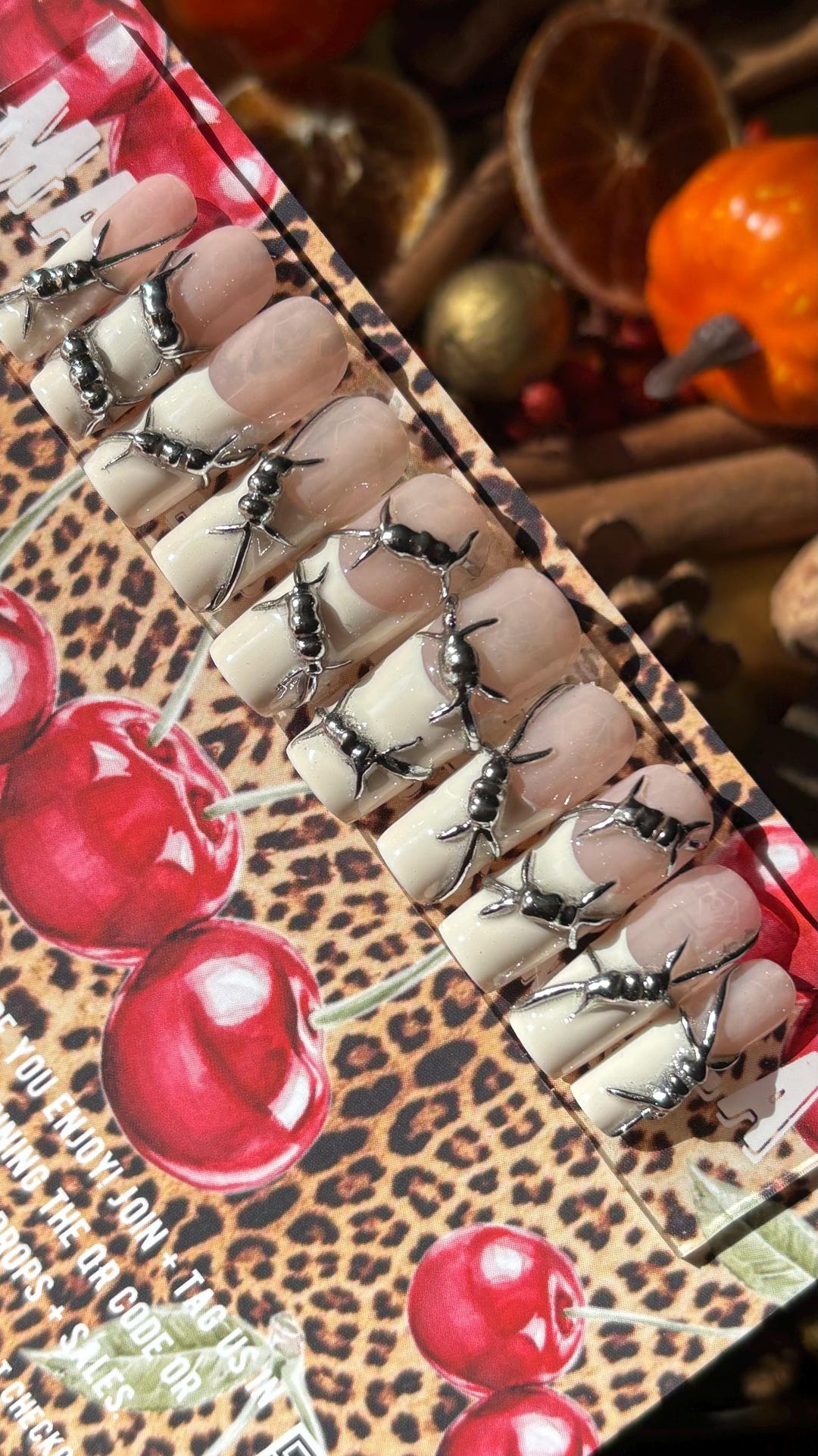 Barbz | off White French Tips W/ 3d Sculpted Silver Chrome Barbwire ...