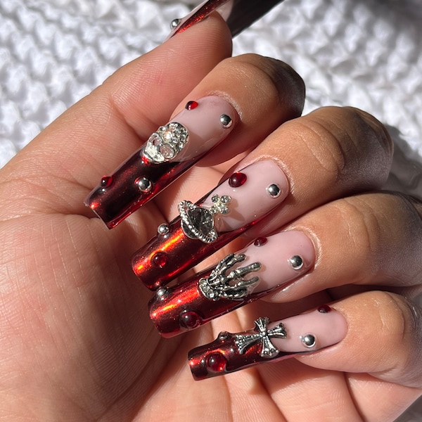 Press on Nails Red Chrome - Etsy