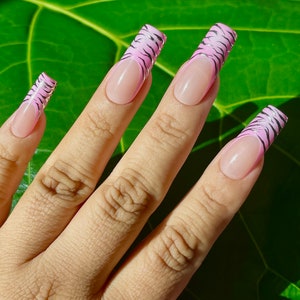 Chrome Zebra | Pink French Tips W/ White Airbrush + Silver Chrome Zebra ...