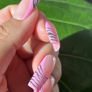 Chrome Zebra | Pink French Tips W/ White Airbrush + Silver Chrome Zebra ...