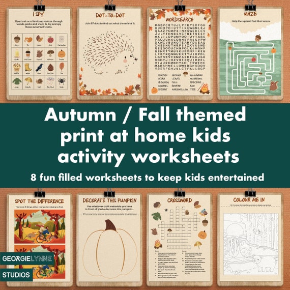 Kids Activity Pack Print at Home Autumn Fall Halloween Theme - Etsy