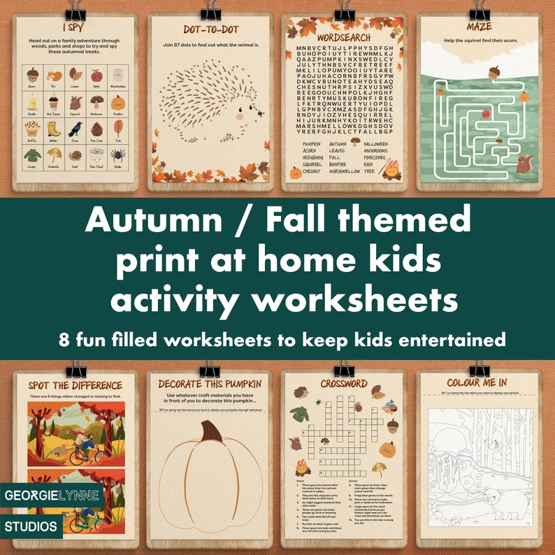 Kids Activity Pack Print at Home Autumn Fall Halloween Theme Word ...