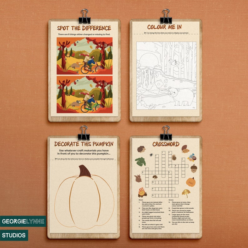 Kids Activity Pack Print at Home Autumn Fall Halloween Theme Word ...