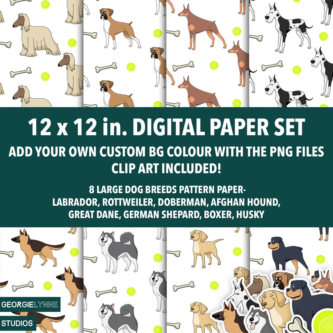 Dog Digital Paper Background, Dog Clipart, Cartoon Large Dog Breeds - Etsy
