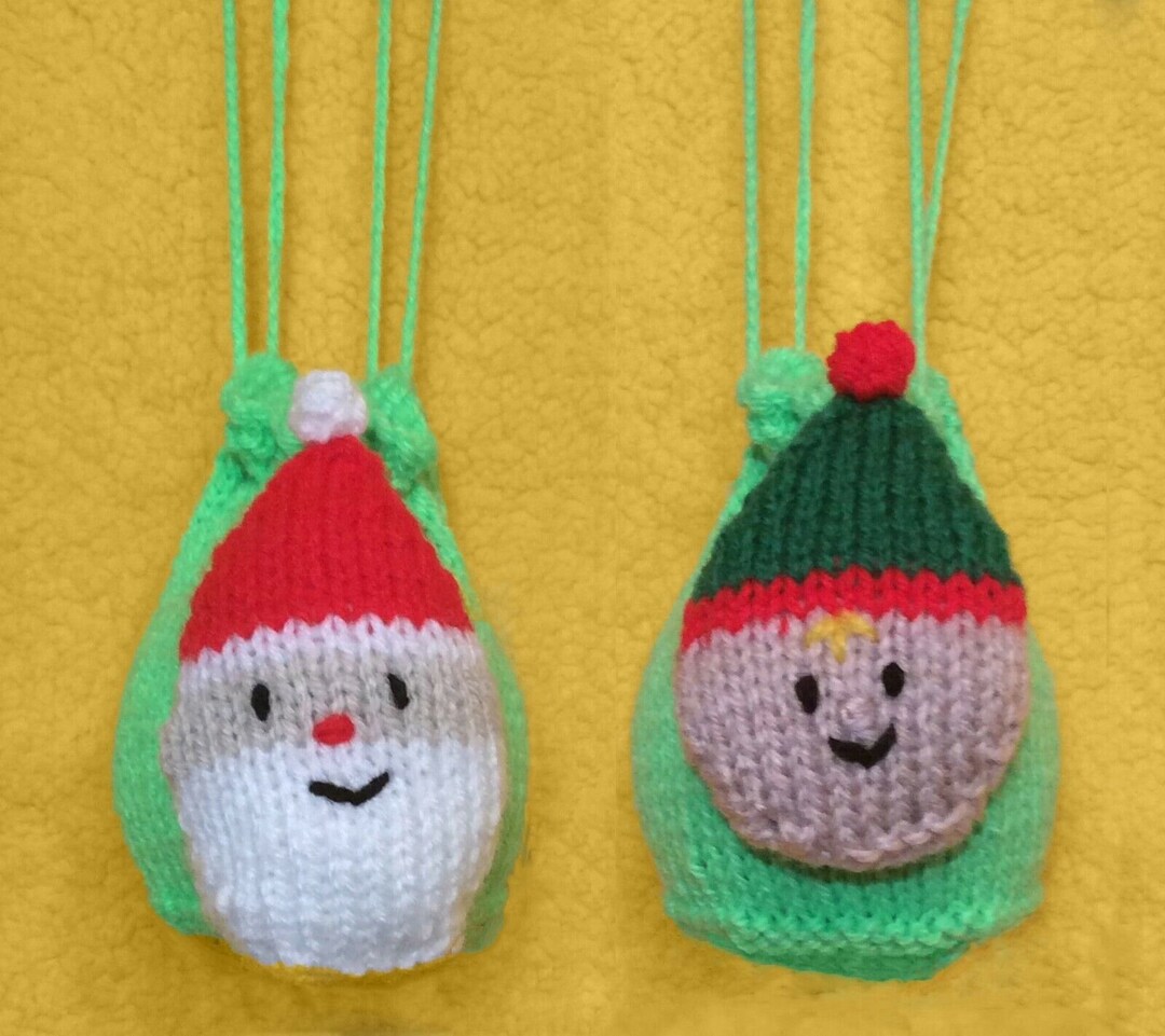 KNITTING PATTERN - Santa and Elf Drawstring Christmas Bag 10cms Fits ...