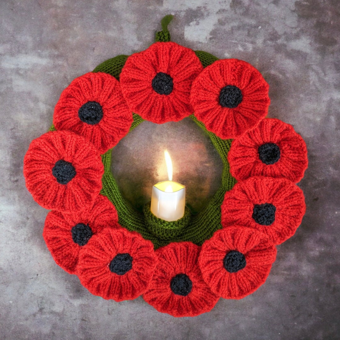 KNITTING PATTERN - Remembrance Poppy Wreath Hanging Decoration 22 Cms ...