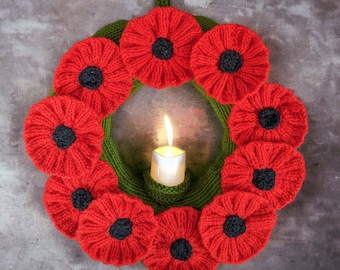 KNITTING PATTERN - Remembrance Poppy Wreath Hanging Decoration 22 Cms ...