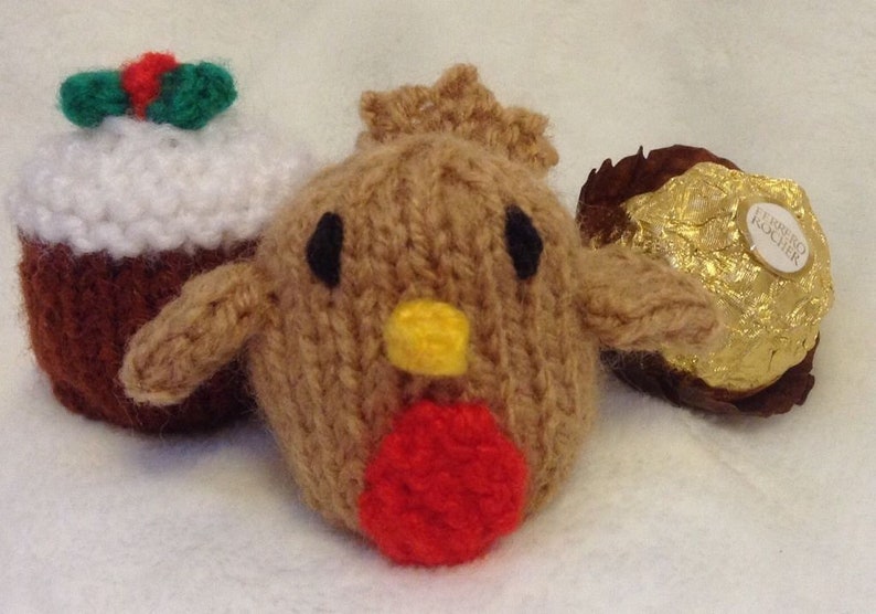 KNITTING PATTERN Christmas Pudding and Robin Chocolate Cover Fits ...