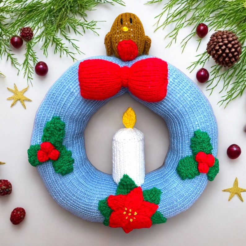 KNITTING PATTERN - Christmas Candle Wreath Hanging Decoration 22 Cms ...