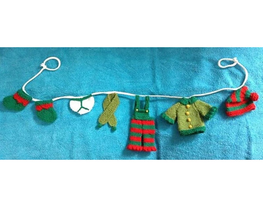 KNITTING PATTERN - Christmas Elf Washing Line Garland Novelty ...