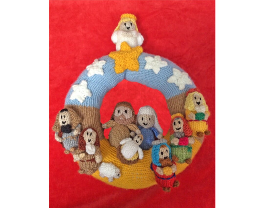 KNITTING PATTERN - Christmas Nativity Wreath Hanging Decoration 22 Cms ...