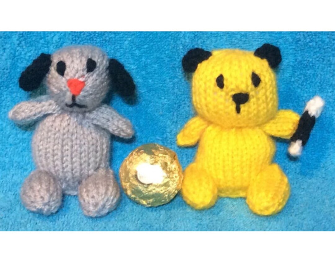KNITTING PATTERN - Sooty the Bear and Sweep the Dog Choc Cover Favour ...