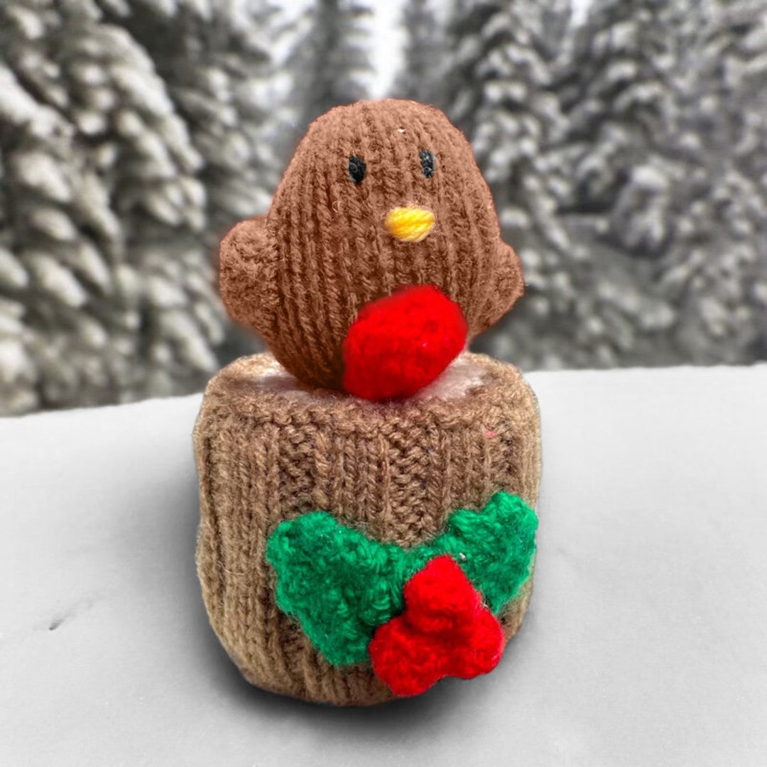 KNITTING PATTERN - Christmas Robin on Tree Stump Chocolate Orange Cover ...