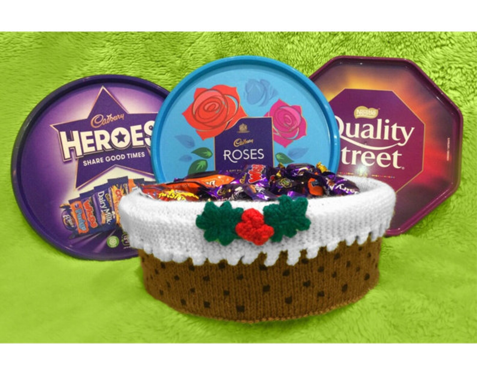KNITTING PATTERN - Christmas Pudding Sweet Tub Cover - Roses Chocolate ...