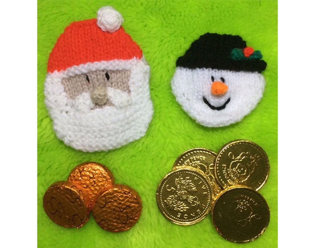 KNITTING PATTERN - Christmas Santa and Snowman Coin / Chocolate Gift ...