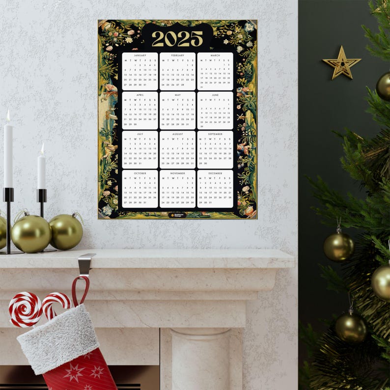 2025 Year at a Glance Calendar, MONDAY Start Matte Vertical Poster ...