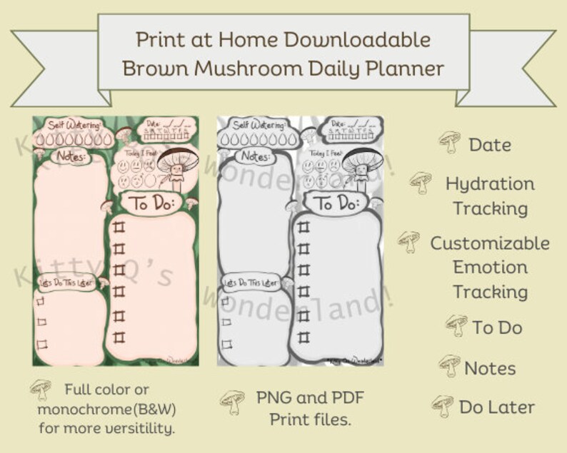 Downloadable/printable Brown Mushroom Daily Planner - Cottagecore ...