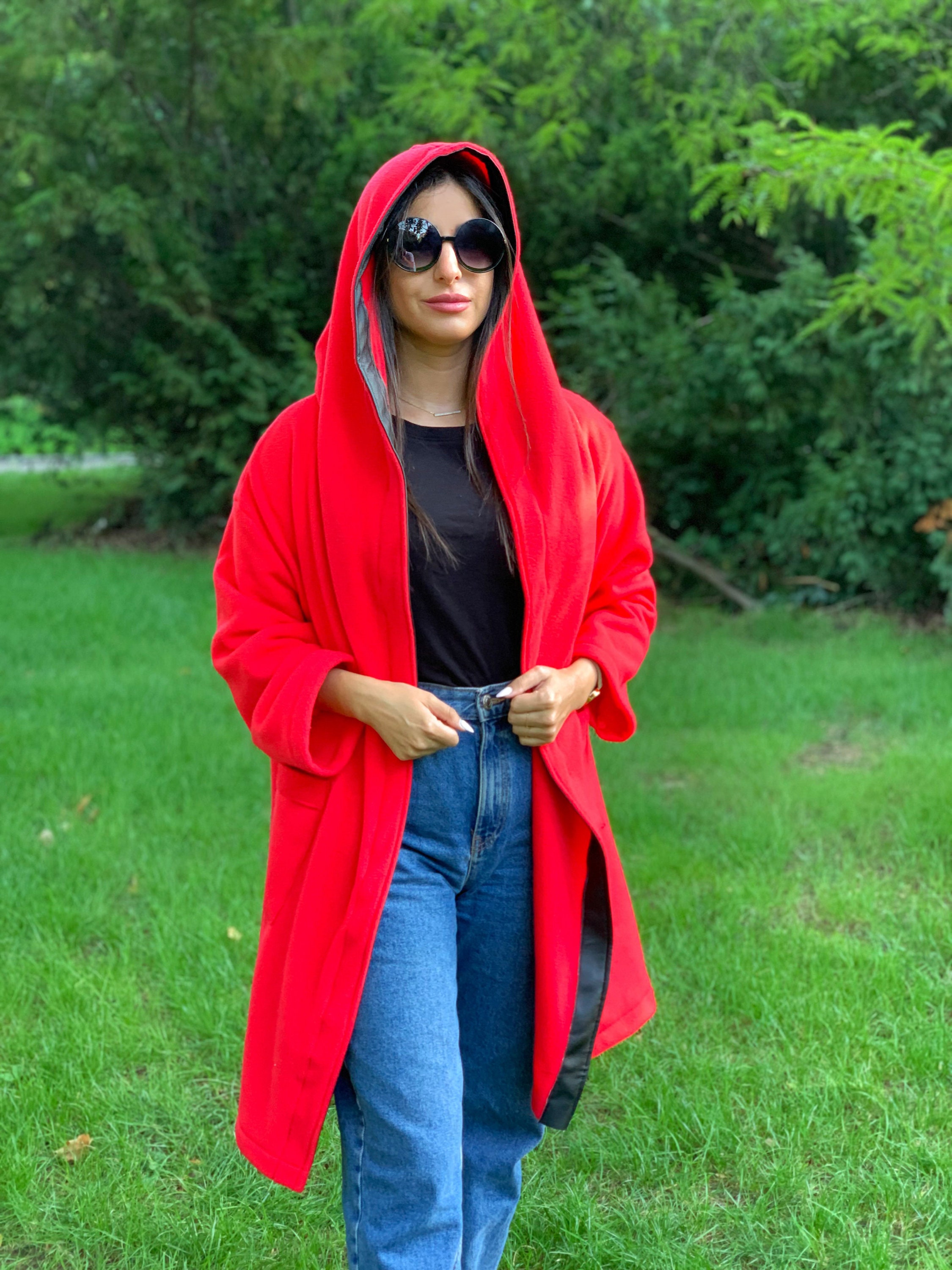 Red Hooded Cape Coat