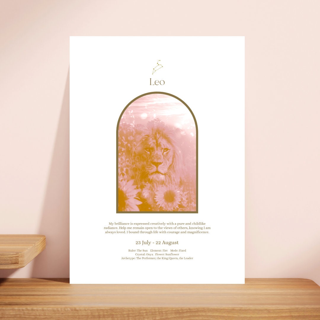 Leo Zodiac Sign Gift Art Print, Digital Download, Leo Wall Art, Zodiac ...