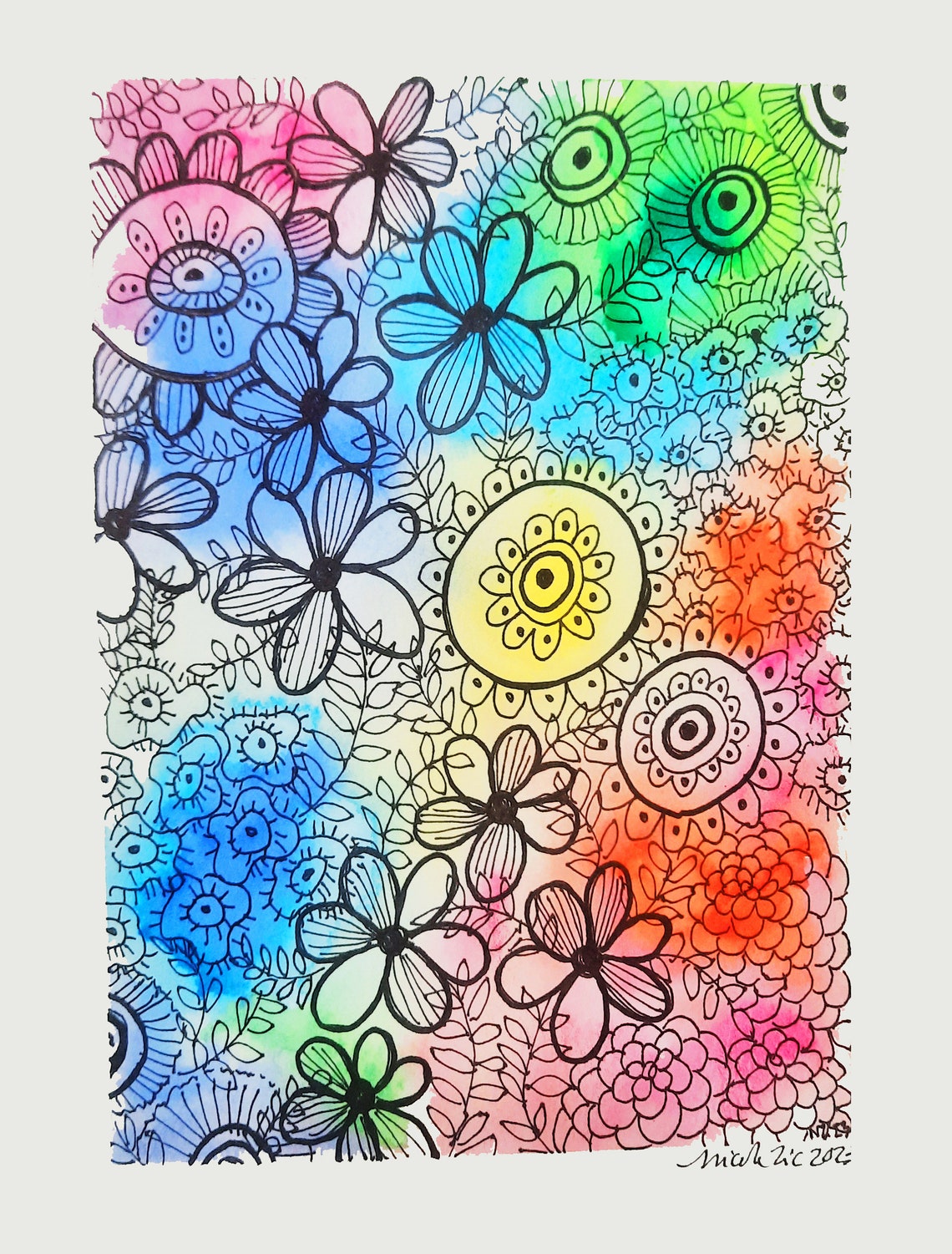 Miranda Zendoodle- Watercolor Painting on Paper 9x12 - Etsy