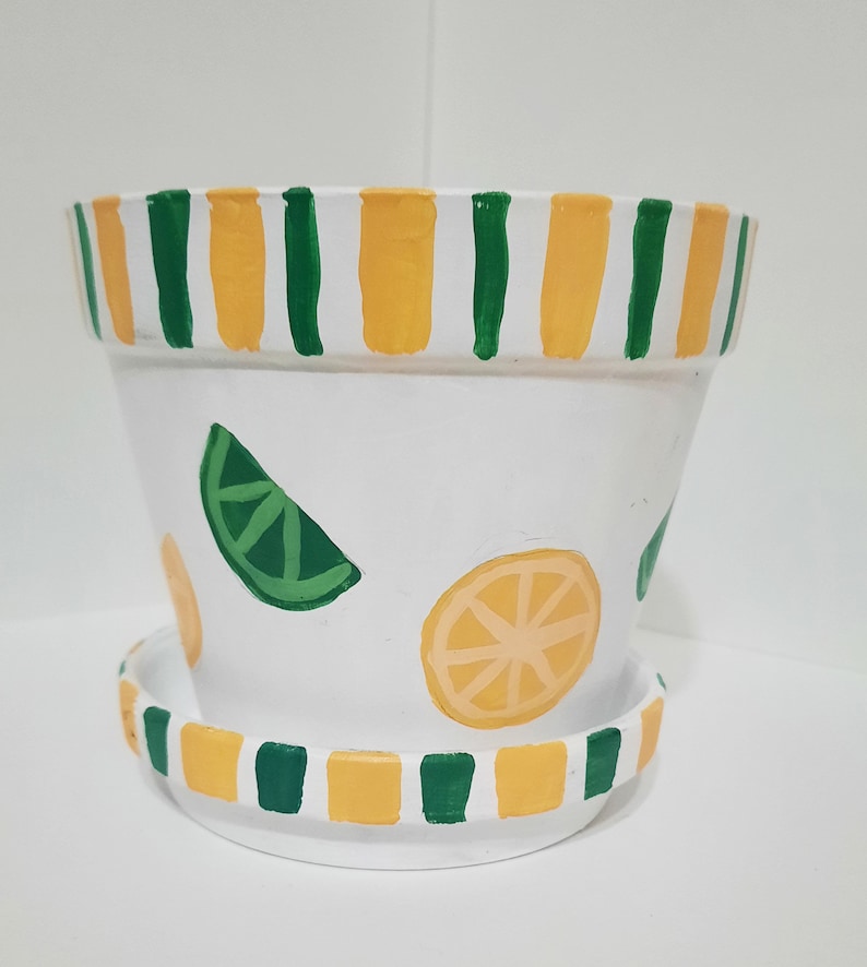 Lemon Lime Painted Terra Cotta Pot - Etsy