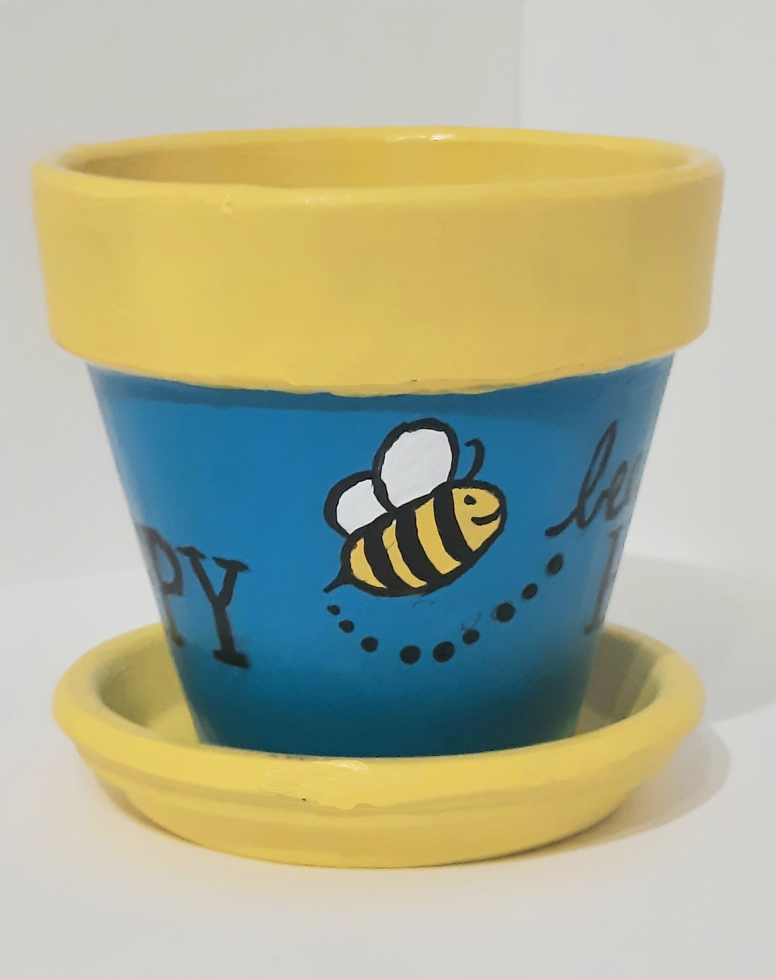 Bee Happy Terra Cotta 4inch Pot and Saucer - Etsy