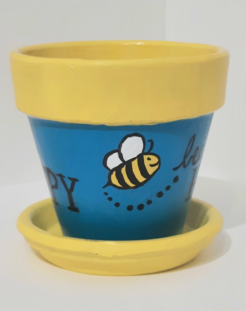 Bee Happy Terra Cotta 4inch Pot and Saucer - Etsy