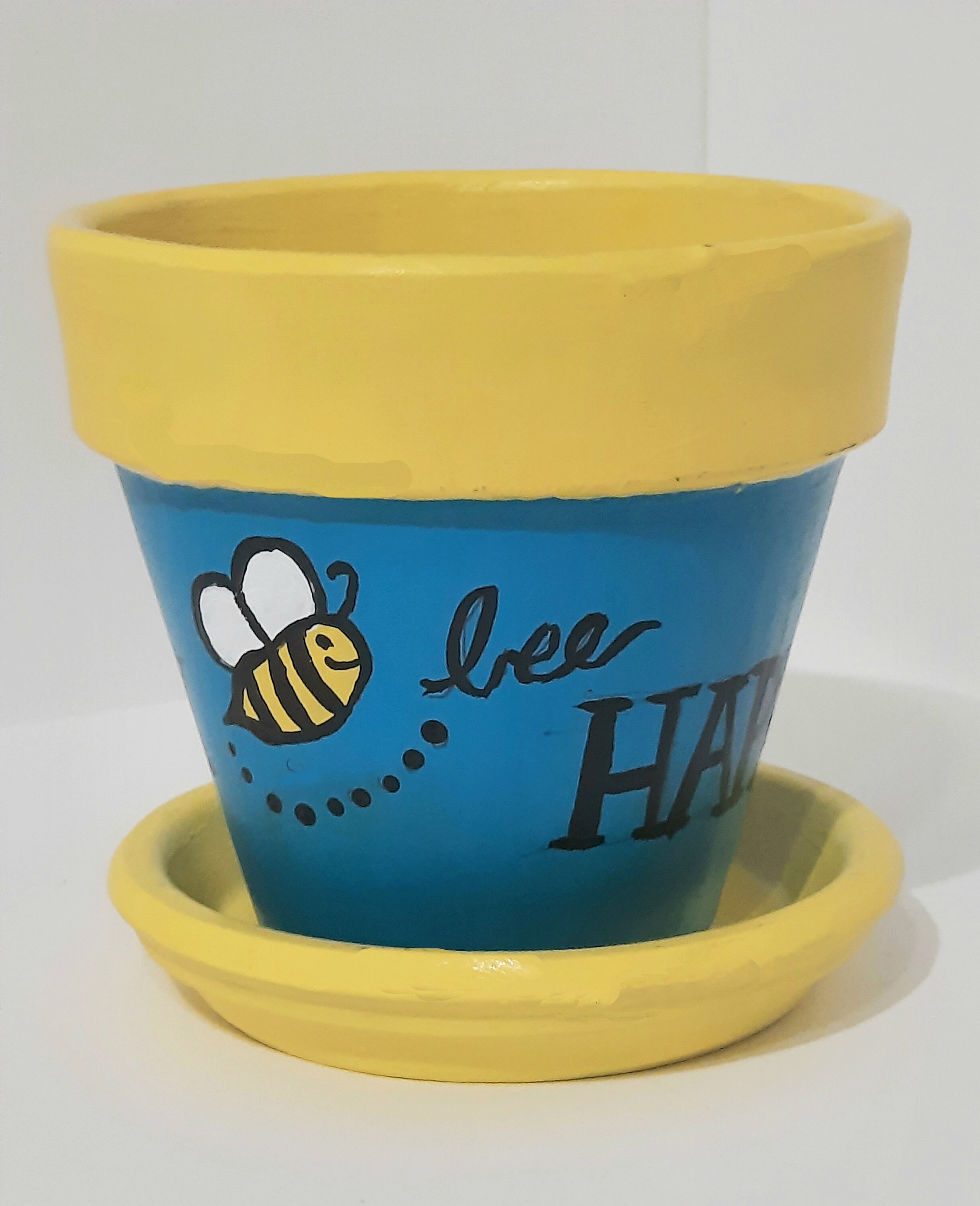 Bee Happy Terra Cotta 4inch Pot and Saucer - Etsy