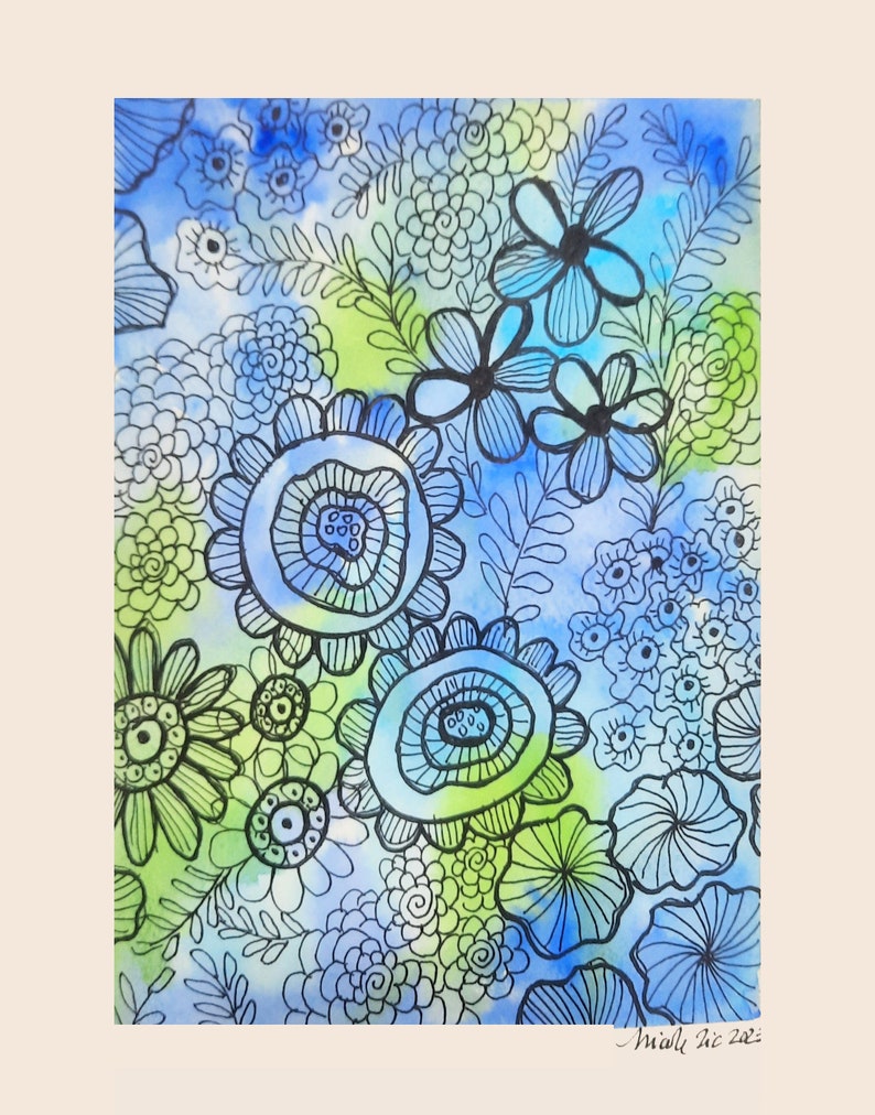 Deliah Zendoodle- Watercolor Painting on Paper 9x12 - Etsy